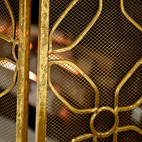 Deco 79 Metal Geometric Foldable Mesh Netting 3 Panel Fireplace Screen, 53" x 1" x 31", Gold