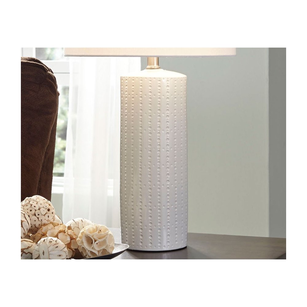 Signature Design by Ashley Steuben Textured Ceramic Table Lamp, 2 Count Lamps, 25", Solid White