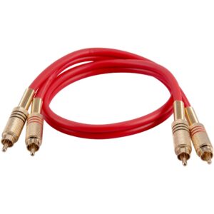 seismic audio speakers premium 2 foot dual rca male to dual rca male audio patch cable, red color cable, 2rca to 2rca audio cord