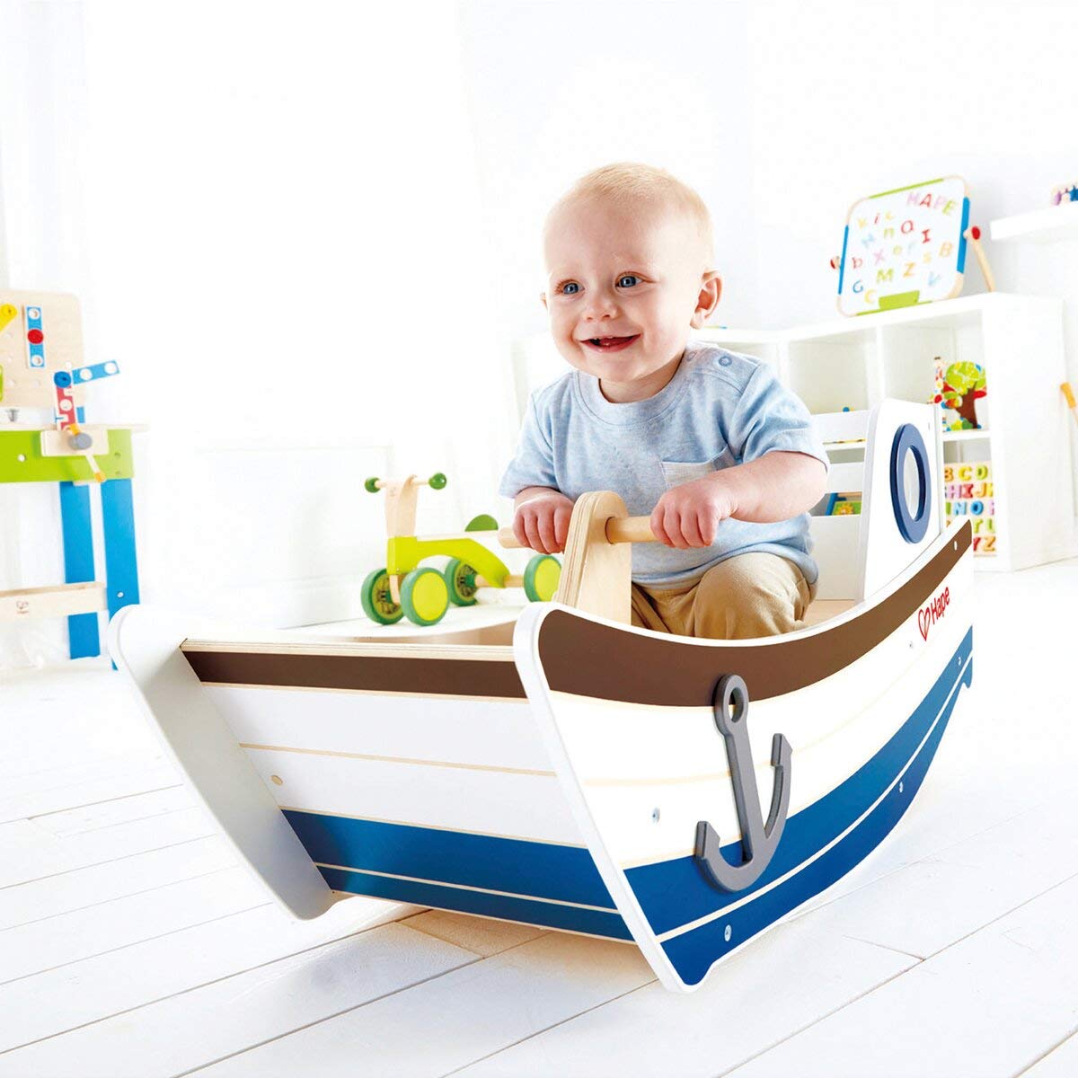 Hape Wooden High Seas Toddler Rocking Ride-On| Early Explorer Wooden Rocker Rocking Ride for Toddlers