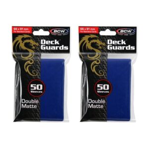 bcw deck guard - double matte blue card sleeves | acid-free, archival-safe, no pvc | anti-glare matte finish | fits standard 2½" x 3½" game cards | durable deck protector sleeves | 100 ct