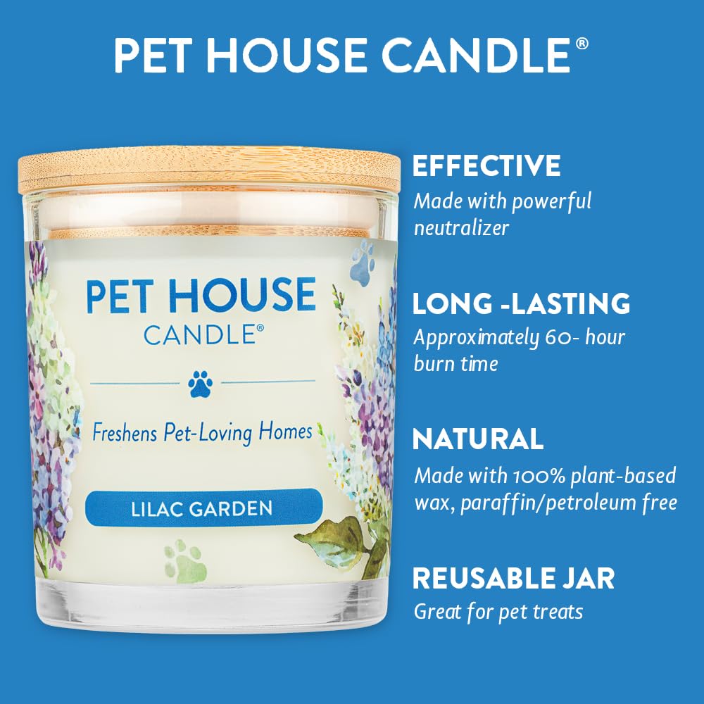 One Fur All Pet House Candle Plant-Based/Soy Candle - Clean Burning Scented Candles, Long Lasting Pet Odor Candle for Home - Lilac Garden