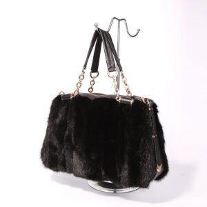 URSFUR Women Winter Genuine Mink Handbag with Leather Handle Bag Purse