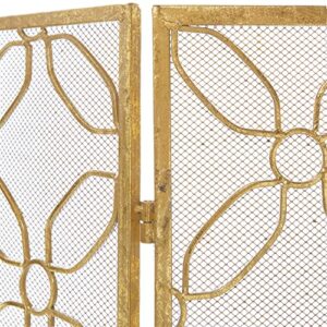 Deco 79 Metal Geometric Foldable Mesh Netting 3 Panel Fireplace Screen, 53" x 1" x 31", Gold