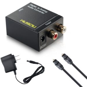 musou digital optical coax to analog rca audio converter adapter with fiber cable