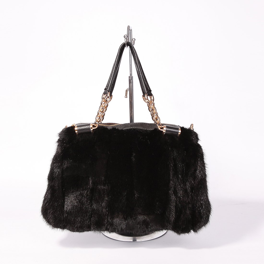 URSFUR Women Winter Genuine Mink Handbag with Leather Handle Bag Purse