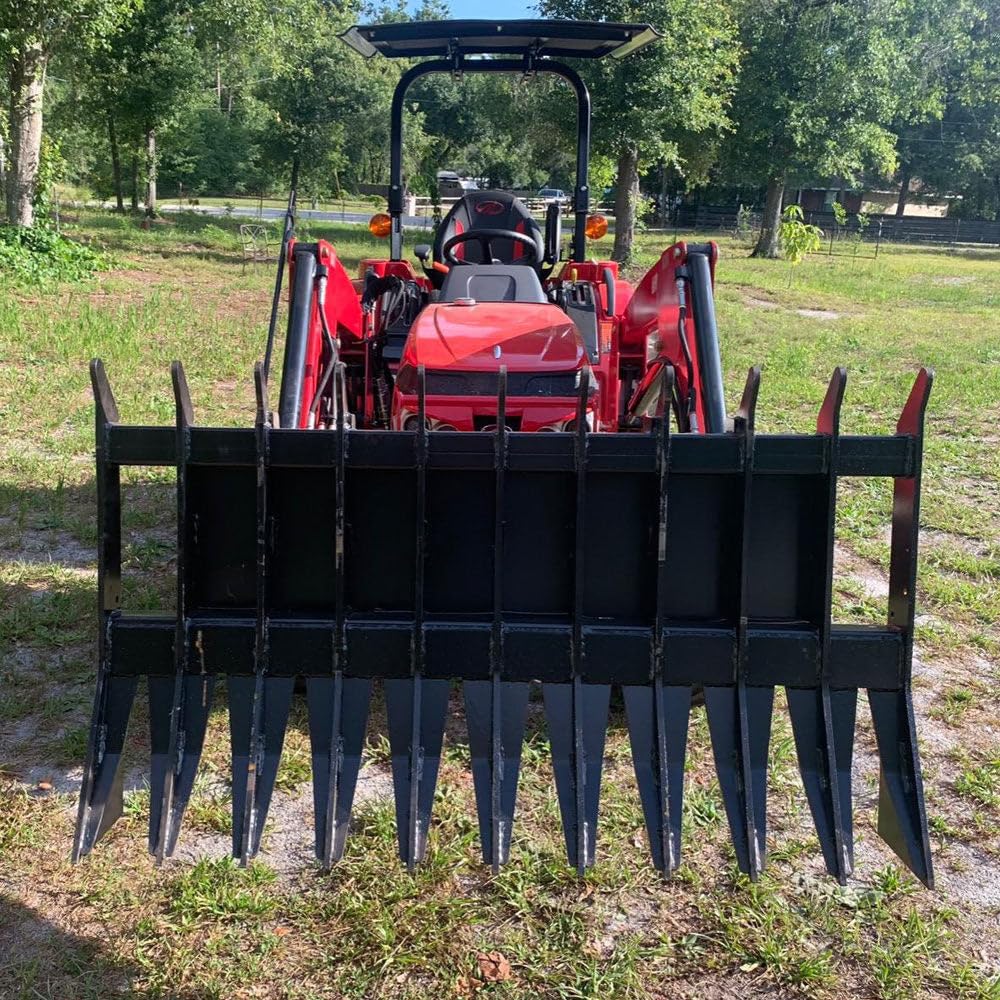 Titan Attachments Skid Steer Root Rake Attachment 84in Wide, Universal Quick Tach Hookup, Root Clearing Brush Rake, Land Clearing Site Prep Implement, Roll Debris, Silage, Brush to Burn Pile