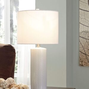 Signature Design by Ashley Steuben Textured Ceramic Table Lamp, 2 Count Lamps, 25", Solid White