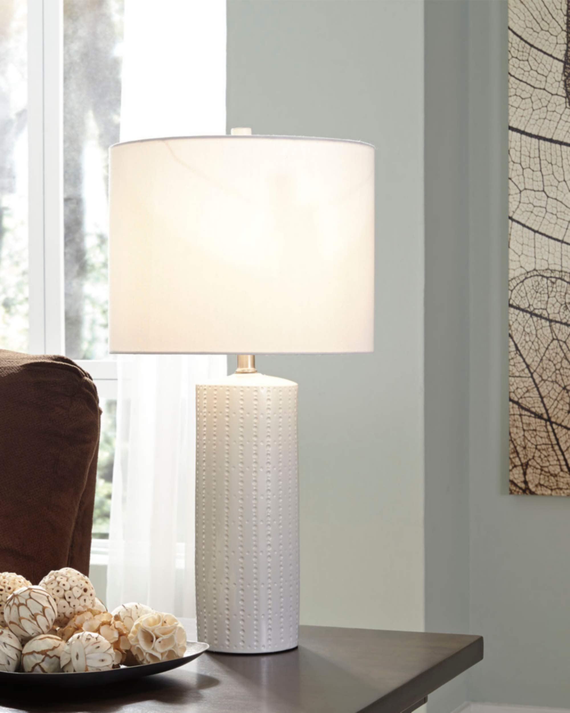 Signature Design by Ashley Steuben Textured Ceramic Table Lamp, 2 Count Lamps, 25", Solid White