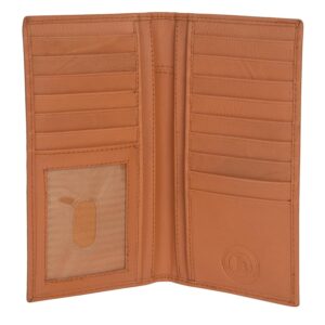 leatherboss men's genuine leather long bifold wallet | card holder clutch with 6 card slots, id window, cash & checkbook compartment (tan)