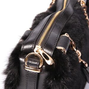 URSFUR Women Winter Genuine Mink Handbag with Leather Handle Bag Purse