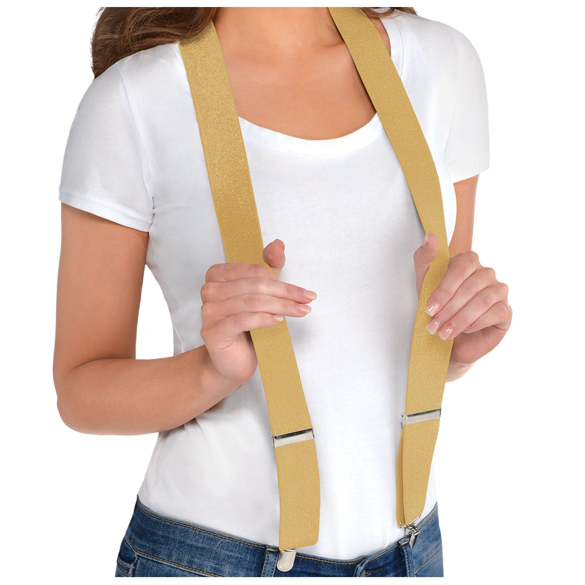 Gold Adjustable Metal Clip Accessory Suspenders - 1 Pack - Durable Polyester, Stylish & Versatile Accessory - Perfect For Weddings, Events & Everyday Elegance, One Size Fits Most