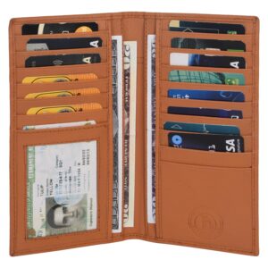 Leatherboss Men's Genuine Leather Long Bifold Wallet | Card Holder Clutch with 6 Card Slots, ID Window, Cash & Checkbook Compartment (Tan)