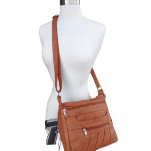 Leather Concealed Carry Crossbody Purse - YKK Locking CCW Ambidextrous Gun Bag Roma 7082, Light Brown One Size