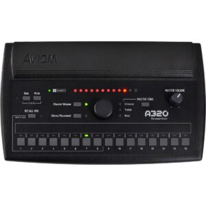 aviom a320 personal mixer, monitor 16 mono or stereo sources, eight customizable mix presets, 3-band tone control