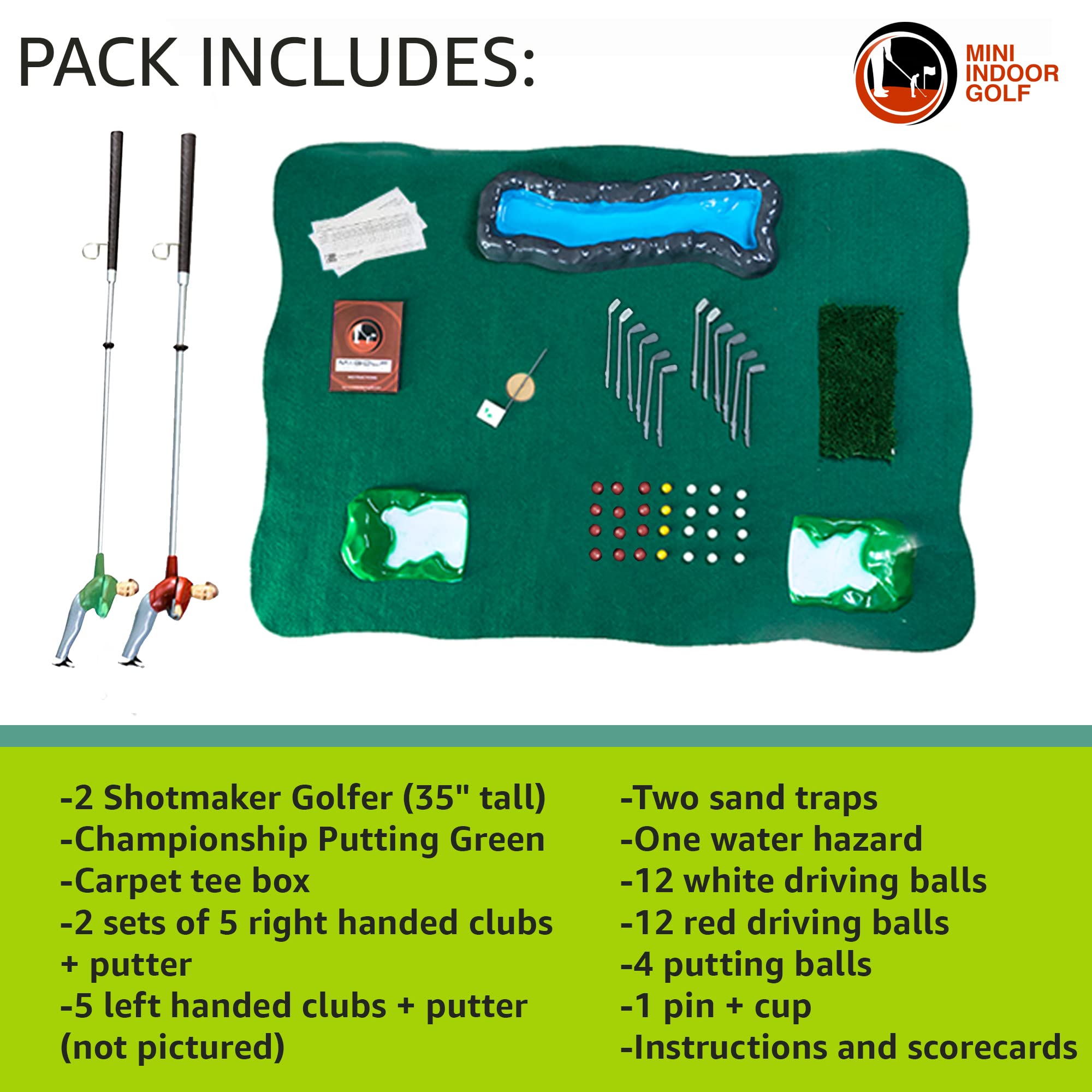 Mini Indoor Golf Game Competition Pack, Mini Indoor Golf Practice Includes Golf Accessories, Indoor Putting Green and Clubs, Indoor Mini Golf Set with 35" Shotmaker Golfer, At Home Mini Golf Course