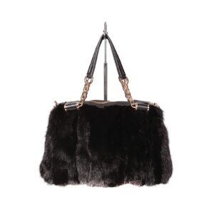 ursfur women winter genuine mink handbag with leather handle bag purse