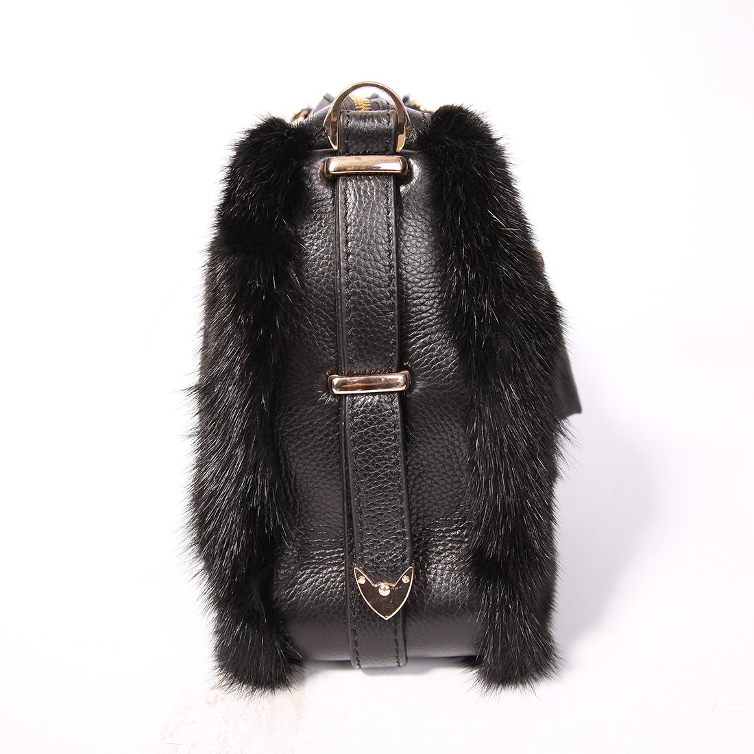 URSFUR Women Winter Genuine Mink Handbag with Leather Handle Bag Purse