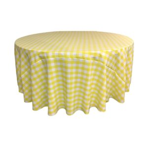 runner linens factory round checkered tablecloth 90, 96, 108 and 120 round. multiple colors available.sold individual (120, yellow & white)