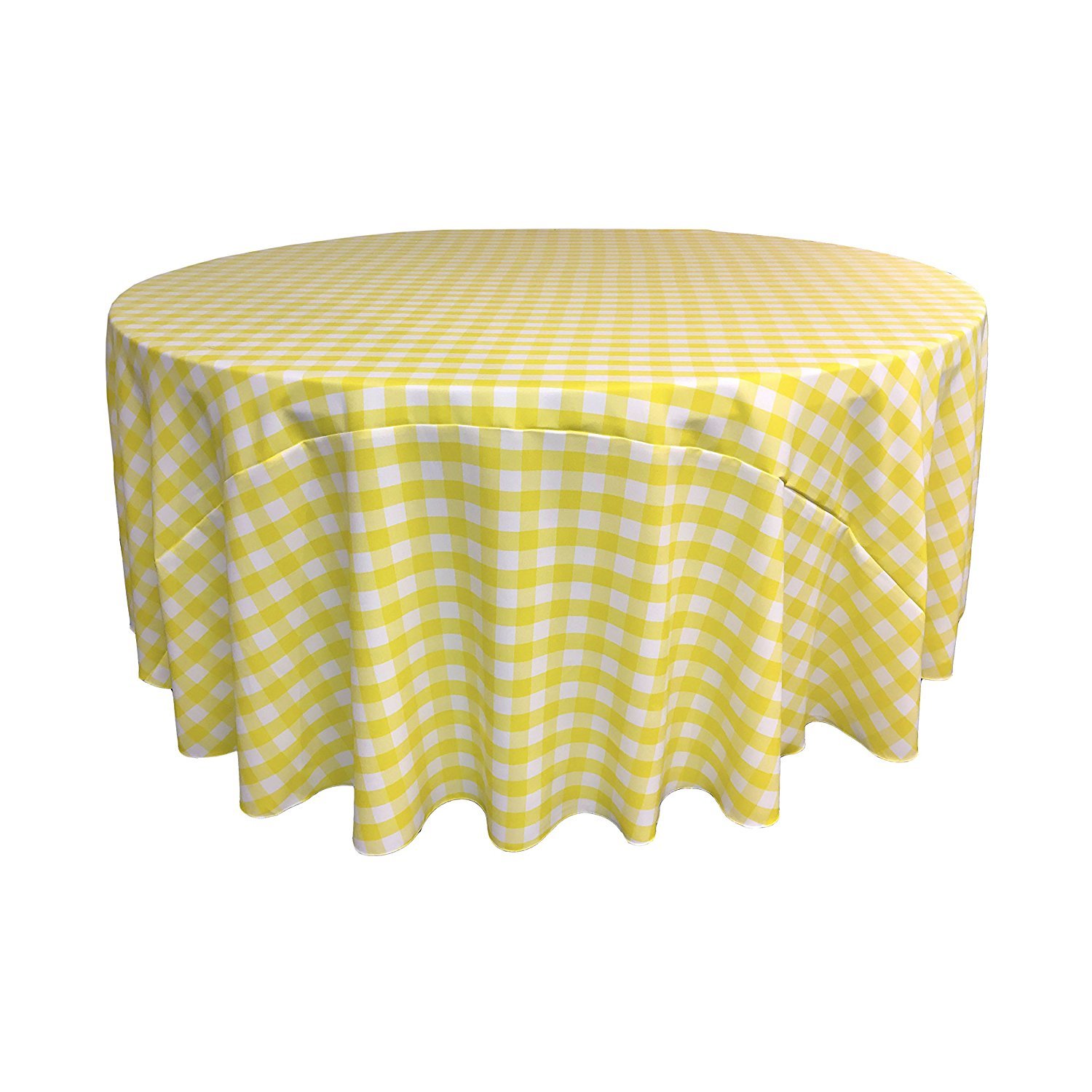 Runner Linens Factory Round Checkered Tablecloth 90, 96, 108 and 120 Round. Multiple Colors Available.Sold Individual (120, Yellow & White)