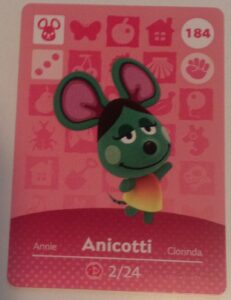 nintendo animal crossing happy home designer amiibo card anicotti 184/200 usa version