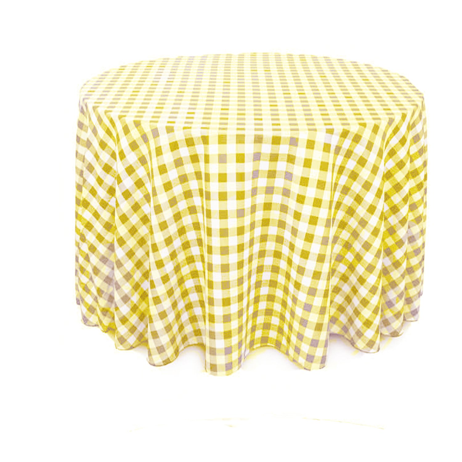 Runner Linens Factory Round Checkered Tablecloth 90 Inches (LT Yellow & White)