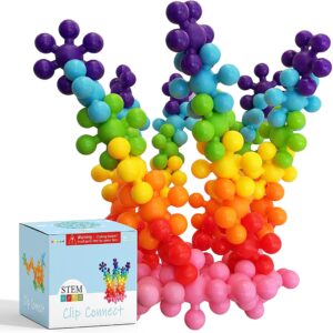 clip connect 100 pieces | diameter 1.5", interlocking solid plastic building blocks set early stem educational toy for preschool kids boys and girls, promotes fine motor skills & sensory development