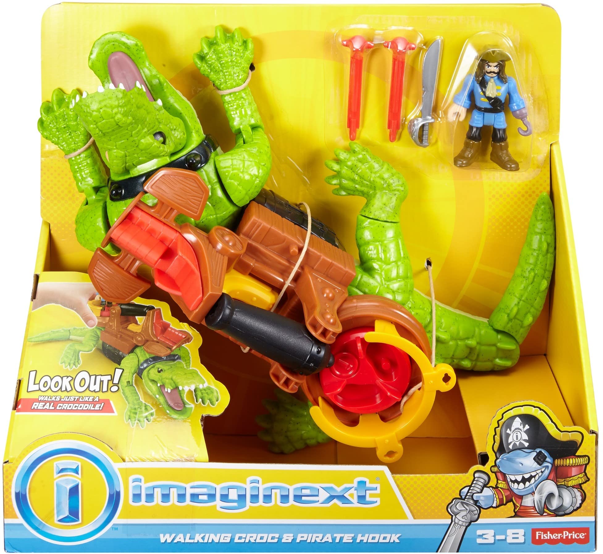 Fisher-Price Imaginext Preschool Toys Pirate Hook & Walking Crocodile 5-Piece Figure Set for Pretend Play Kids Ages 3+ Years