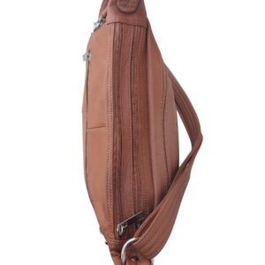 Leather Concealed Carry Crossbody Purse - YKK Locking CCW Ambidextrous Gun Bag Roma 7082, Light Brown One Size