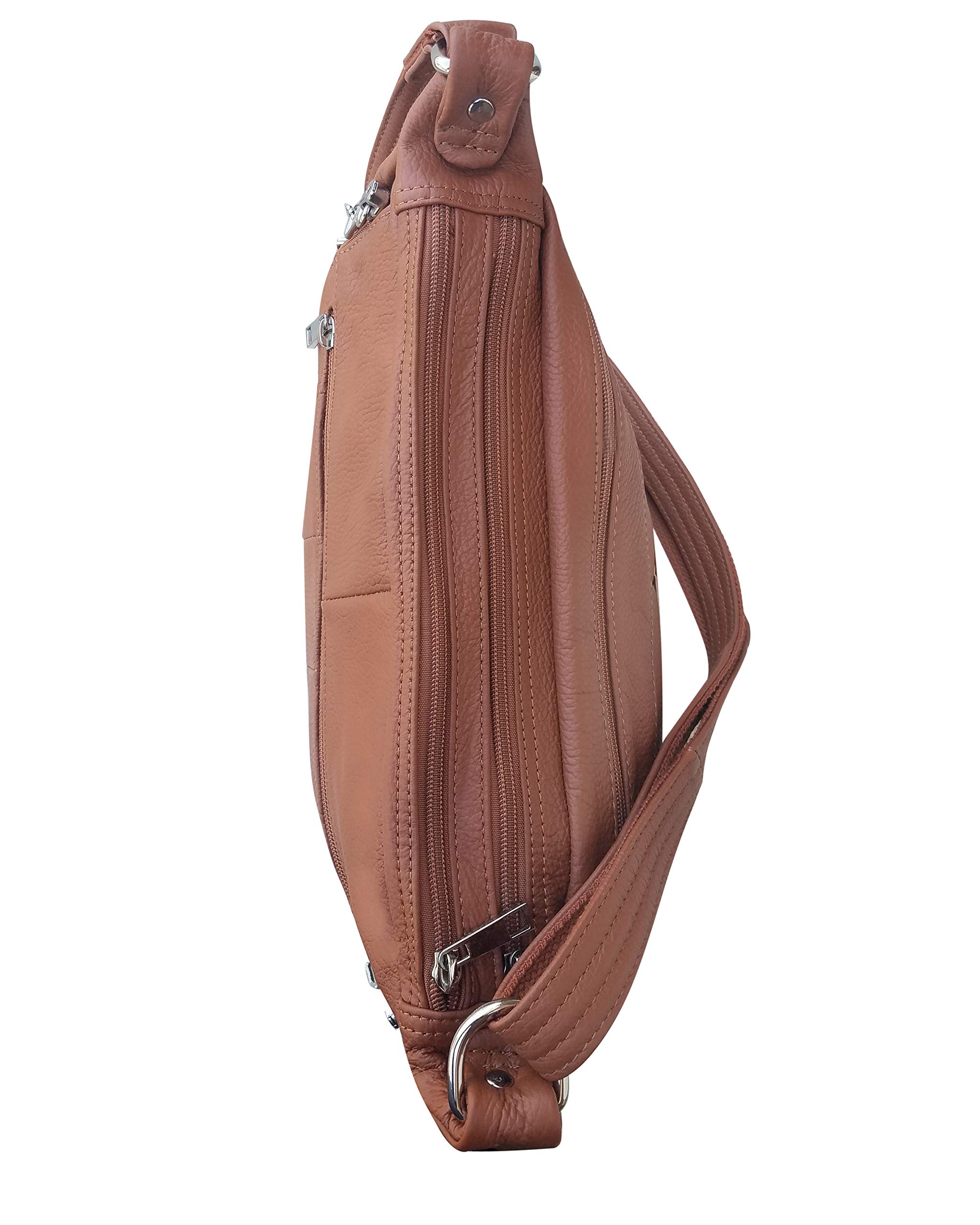 Leather Concealed Carry Crossbody Purse - YKK Locking CCW Ambidextrous Gun Bag Roma 7082, Light Brown One Size