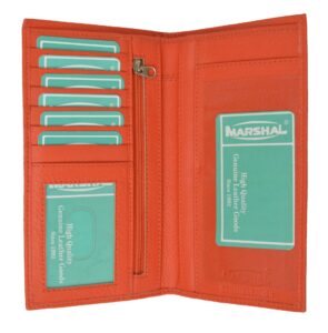 marshal brabd new premium leather checkbook wallet id credit card organizer (orange)