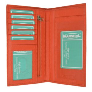 Marshal Brabd New Premium Leather Checkbook Wallet ID Credit Card Organizer (Orange)