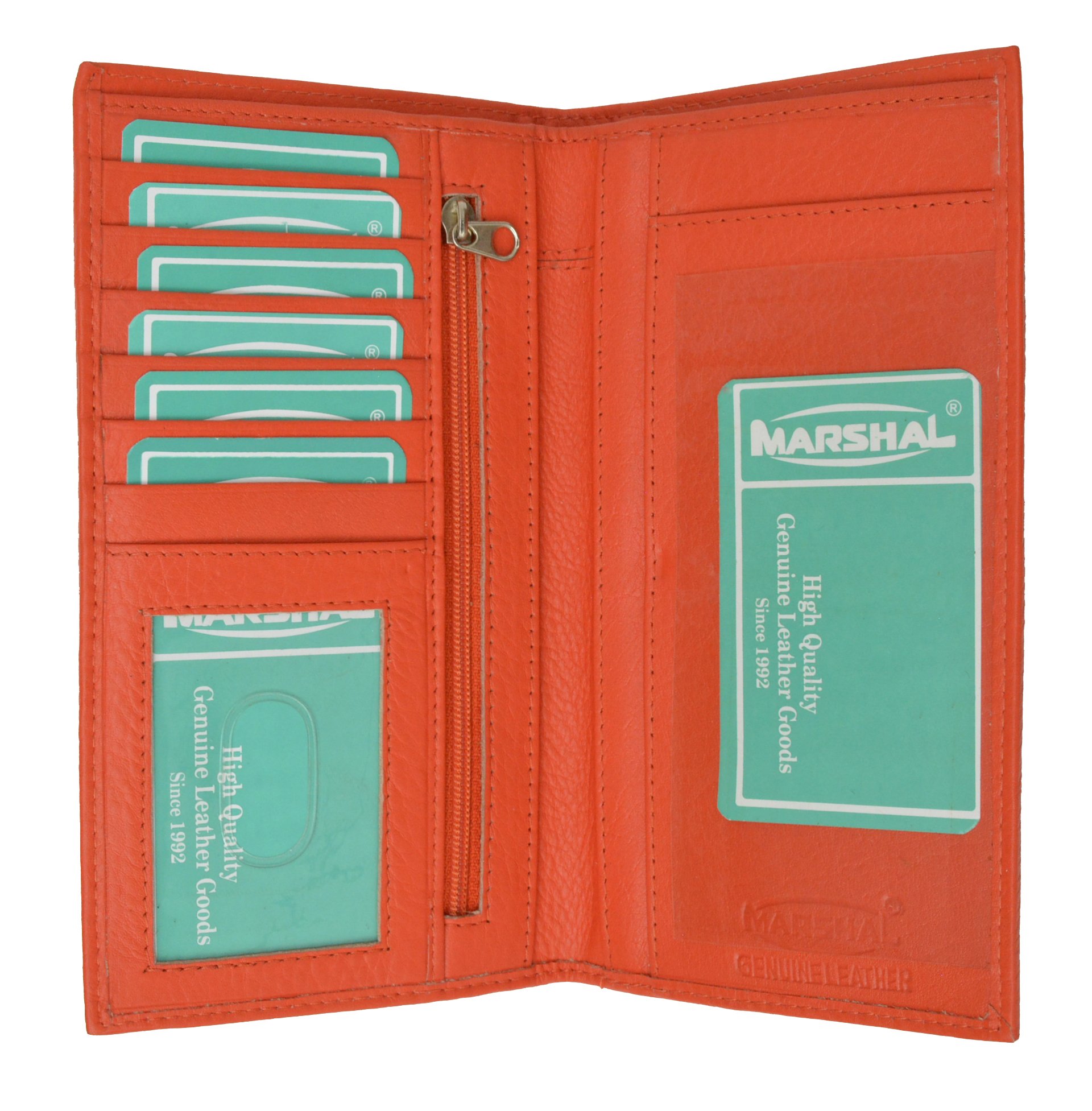 Marshal Brabd New Premium Leather Checkbook Wallet ID Credit Card Organizer (Orange)