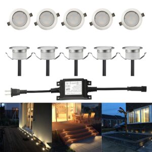 fvtled low voltage led deck light waterproof outdoor garden yard decor lamps recessed wood decking stair landscape pathway led step lighting (10pcs, blue)