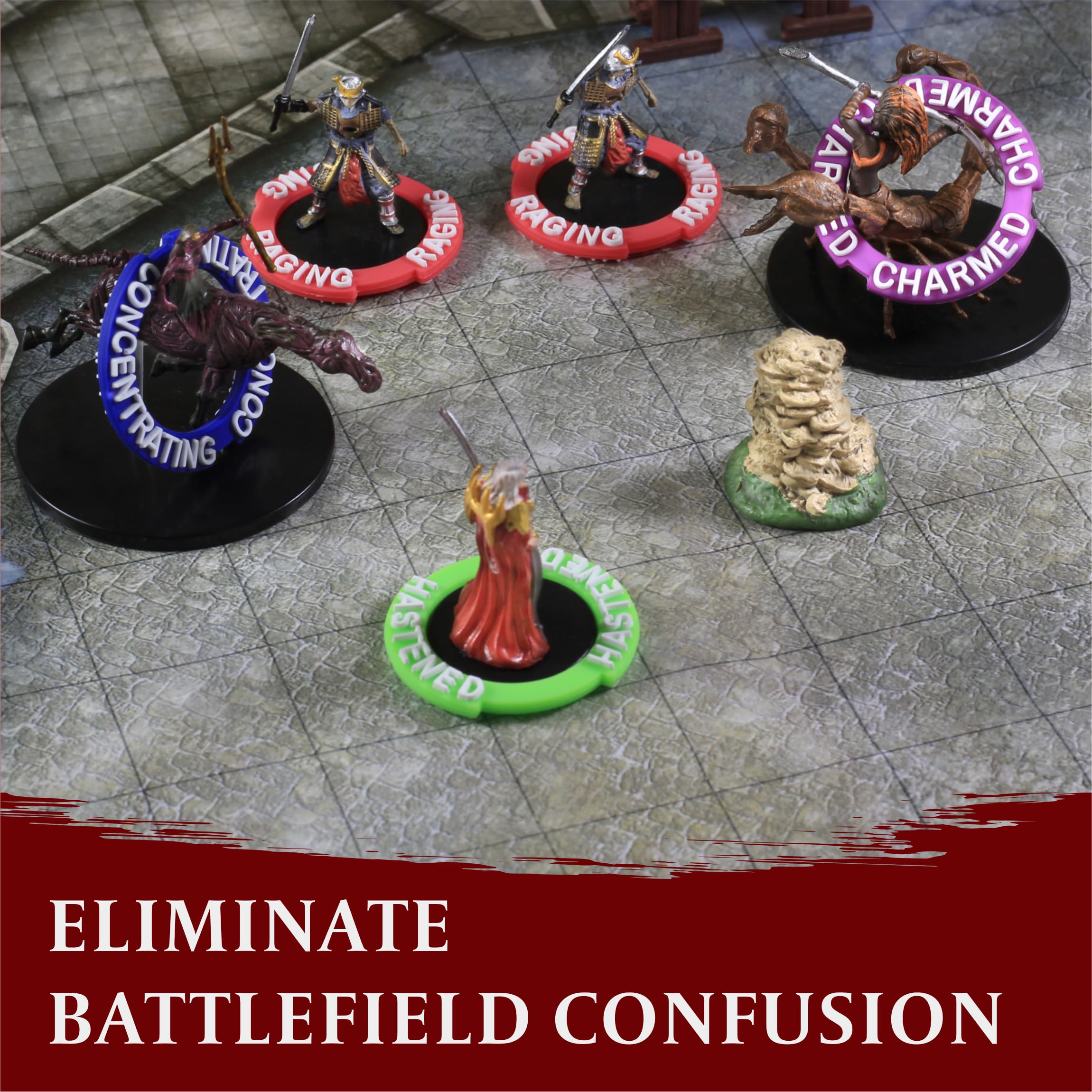 DND Miniatures Condition Markers - 96 Rings to Track 24 Different Status & Spell Effects for RPG/DND Minis Like Dungeons and Dragons 5th Edition & Pathfinder Perfect DnD Gifts & D&D Accessories Tokens