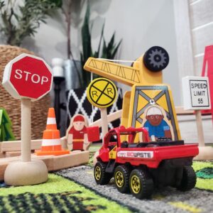 Attatoy Kids Wooden Street Signs Playset (14-Piece Set), Wood Traffic Signs Perfect for Car & Train Set