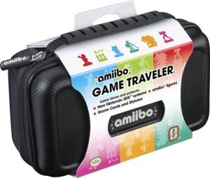 officially licensed nintendo 3ds amiibo case – protective deluxe traveler for storage, display or carrying case/box – black