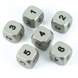 solid metal d6 dice - set of six, silver color