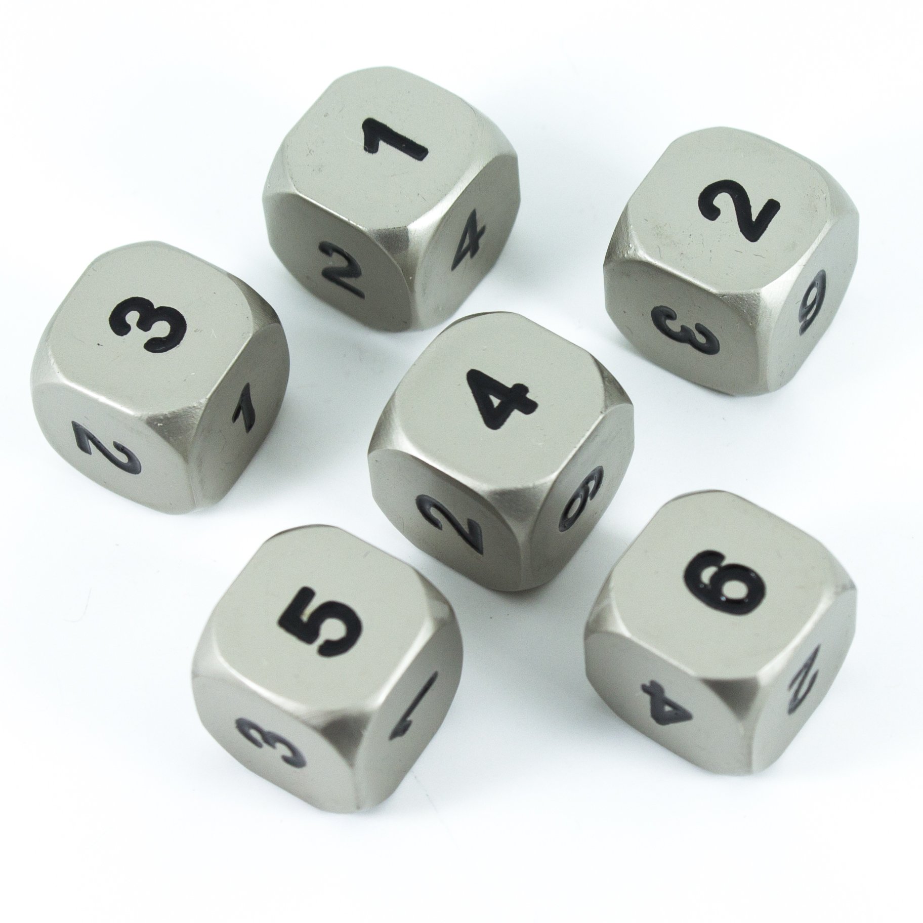 Solid Metal D6 Dice - Set of Six, Silver Color