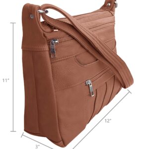 Leather Concealed Carry Crossbody Purse - YKK Locking CCW Ambidextrous Gun Bag Roma 7082, Light Brown One Size