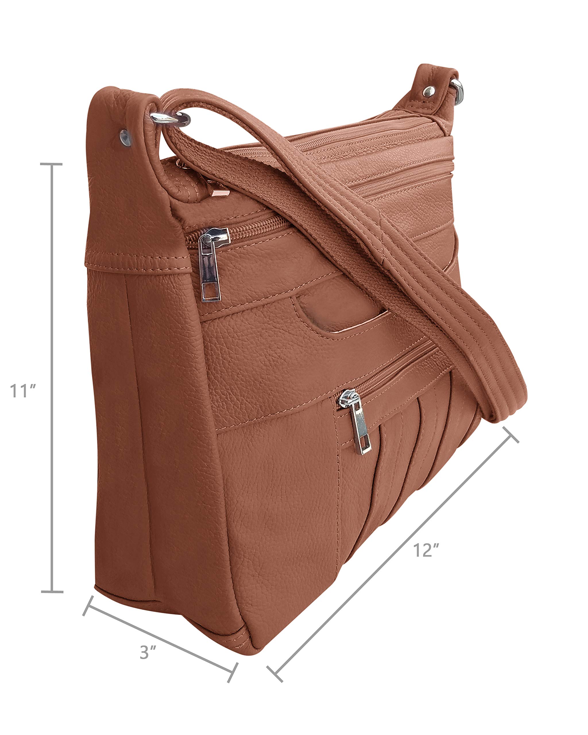 Leather Concealed Carry Crossbody Purse - YKK Locking CCW Ambidextrous Gun Bag Roma 7082, Light Brown One Size