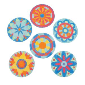 fun express mandala sand art kits for kids, makes 24-5" in diameter - diy craft sand painting kit includes includes 1 bag of yellow, orange, blue, red, green and aqua sand