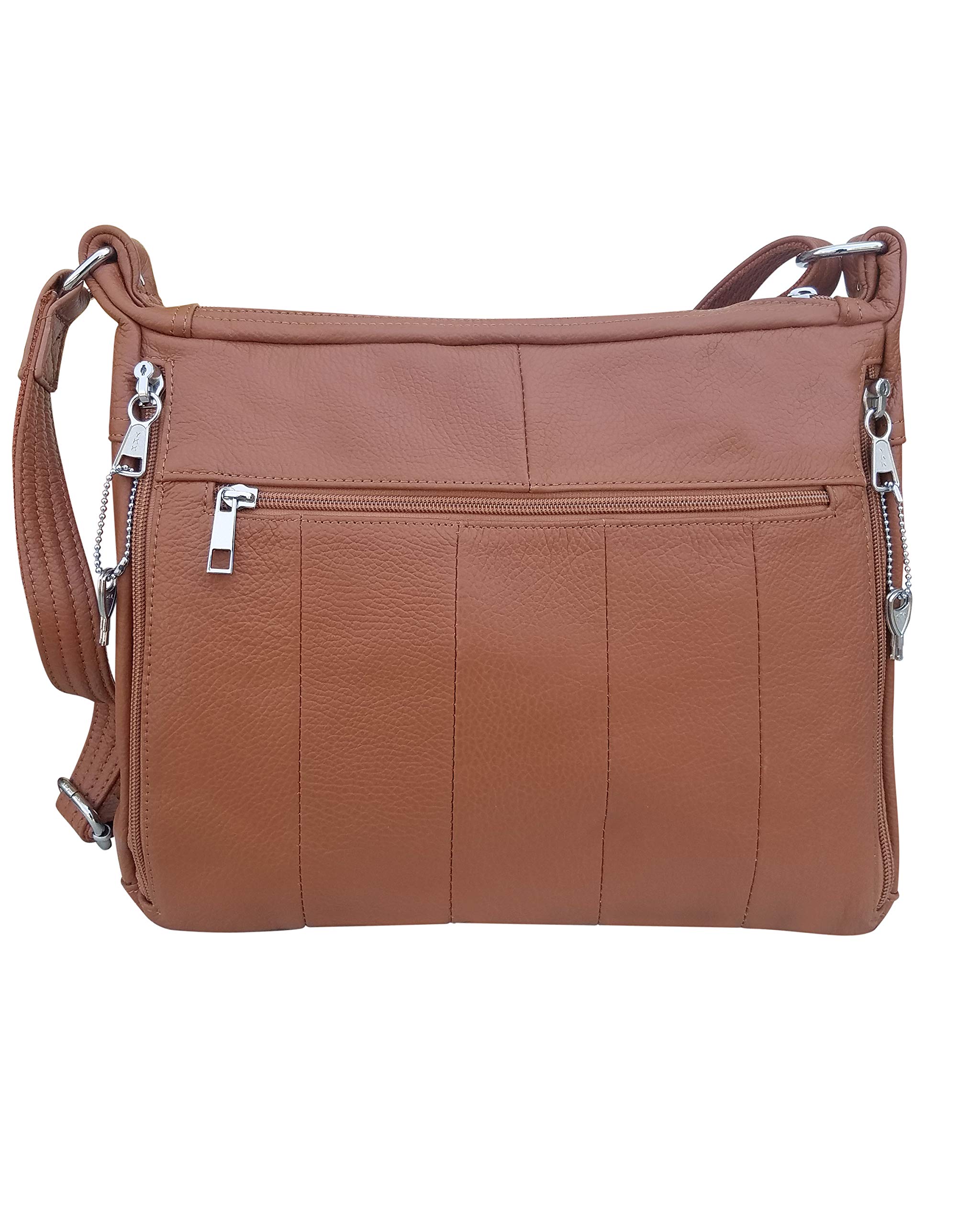 Leather Concealed Carry Crossbody Purse - YKK Locking CCW Ambidextrous Gun Bag Roma 7082, Light Brown One Size