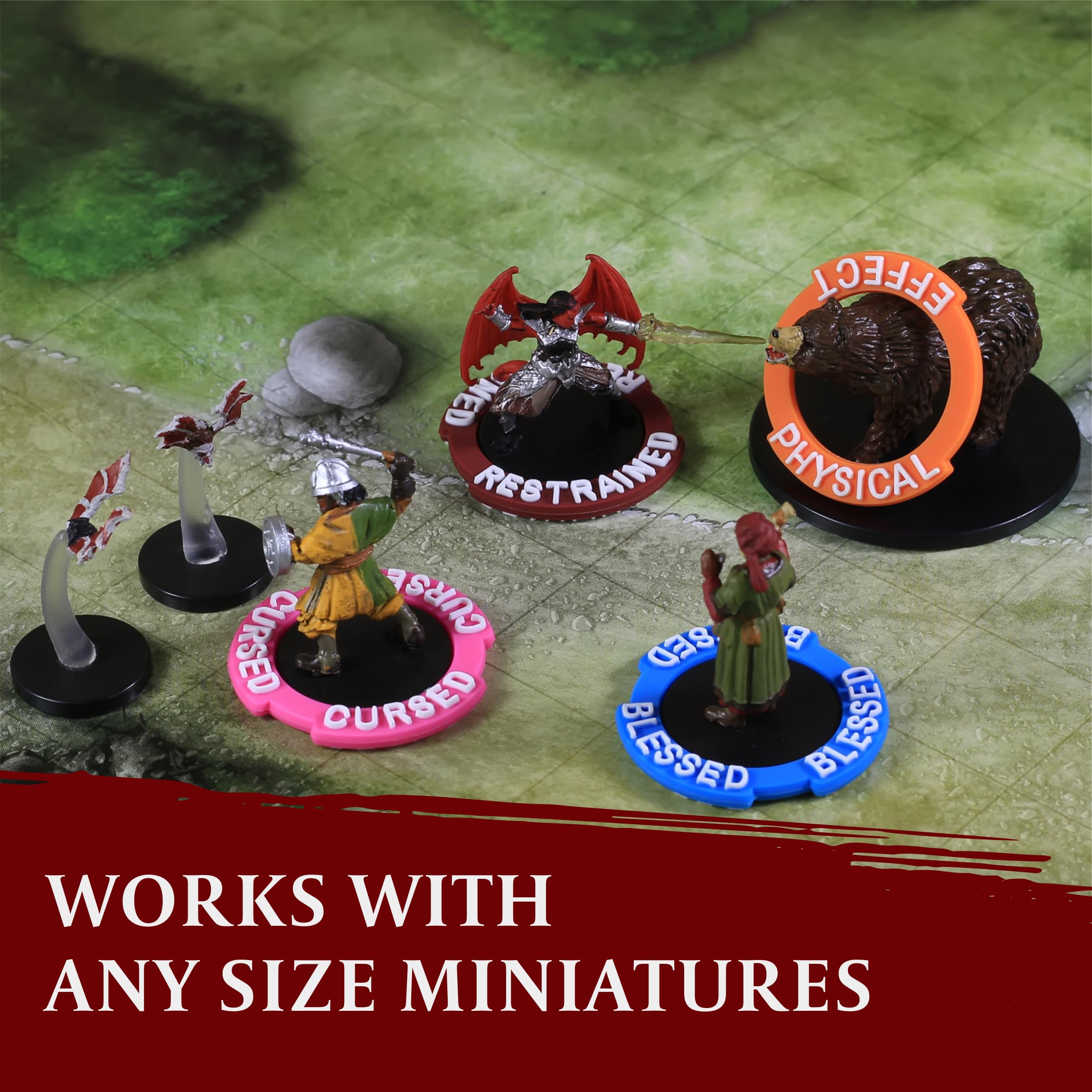 DND Miniatures Condition Markers - 96 Rings to Track 24 Different Status & Spell Effects for RPG/DND Minis Like Dungeons and Dragons 5th Edition & Pathfinder Perfect DnD Gifts & D&D Accessories Tokens