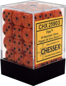 chessex manufacturing 25903 fire speckled - 6 sided 12 mm dice set of 36 by chessex manufacturing