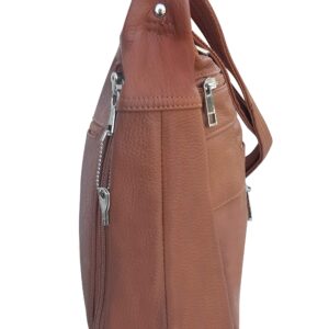 Leather Concealed Carry Crossbody Purse - YKK Locking CCW Ambidextrous Gun Bag Roma 7082, Light Brown One Size