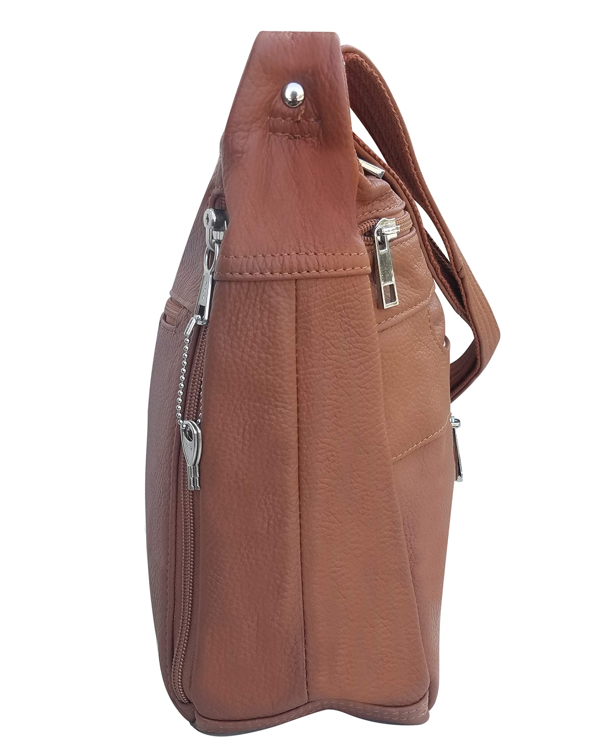 Leather Concealed Carry Crossbody Purse - YKK Locking CCW Ambidextrous Gun Bag Roma 7082, Light Brown One Size