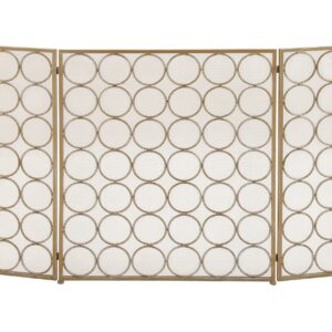 Deco 79 Metal Geometric Foldable Mesh Netting 3 Panel Fireplace Screen with Circle Pattern, 47" x 1" x 32", Brass