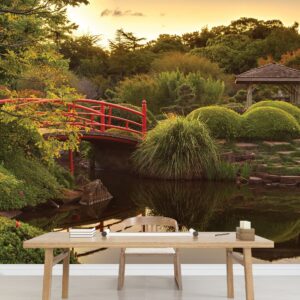 wall26 - Japanese Footbridge and Garden - Landscape - Wall Mural, Removable Sticker, Home Decor - 100x144 inches