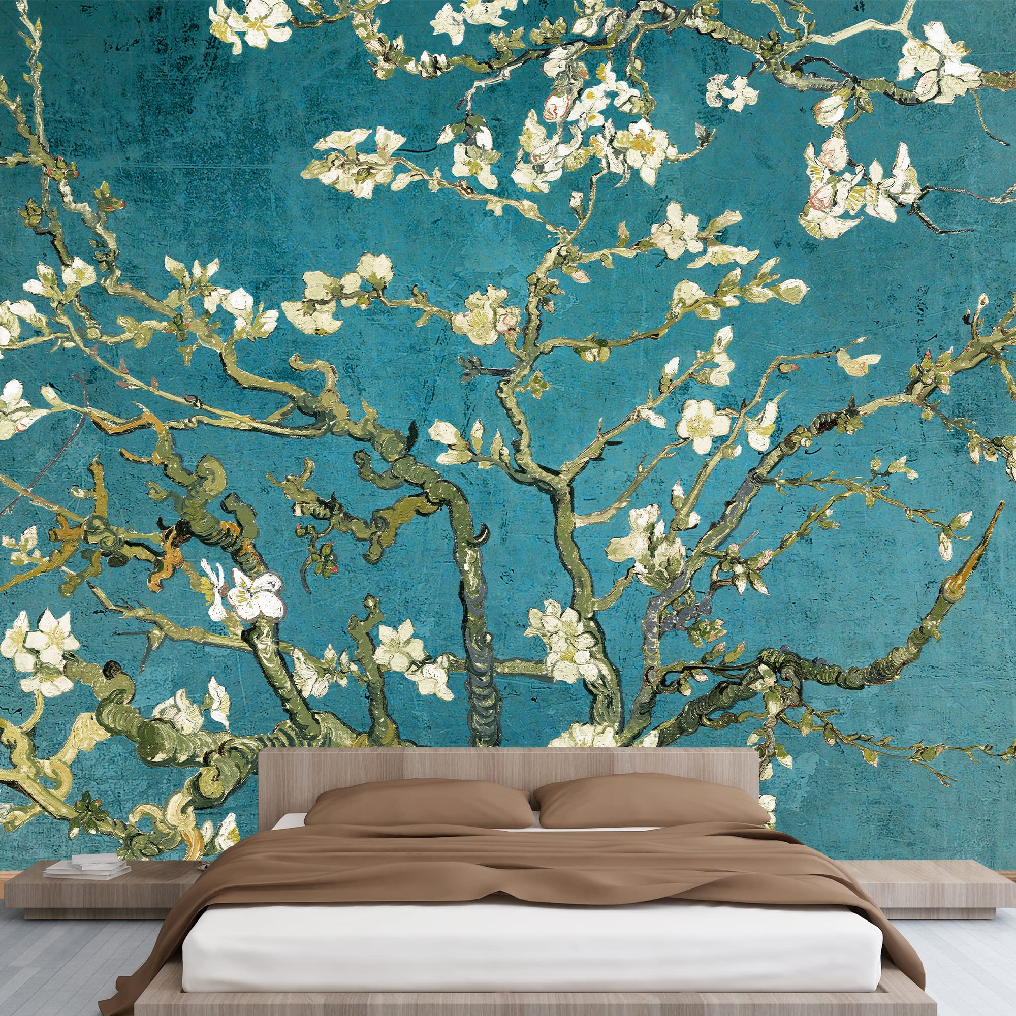 wall26 - Vibrant Teal Gradient Almond Blossom by Vincent Van Gogh - Wall Mural, Removable Sticker, Home Decor - 100x144 inches